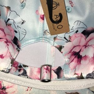 Accessories | Baby Blue Satin Floral Cap | Poshmark